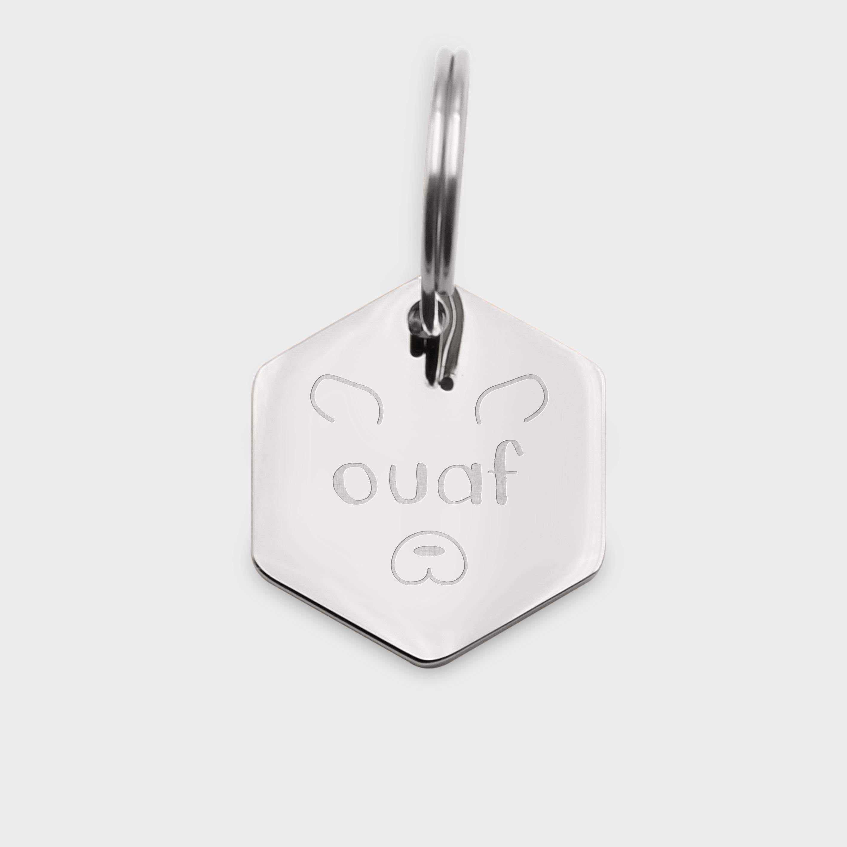 Médaille chien personnalisée acier inoxydable hexagone - Taille M ...